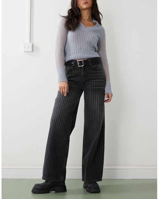 The Ragged Priest Laser Pinstripe Release Jean With Belt in Gray | Lyst
