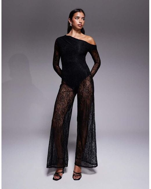ASOS Lace Wide Legged Jumpsuit With Body Suit Lining And Open Back in ...