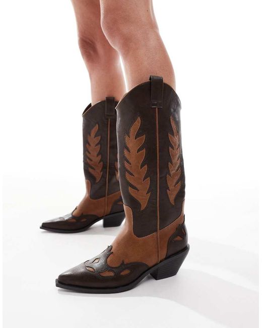 SEQWL Lexus Colourblock Western Boots in White | Lyst UK