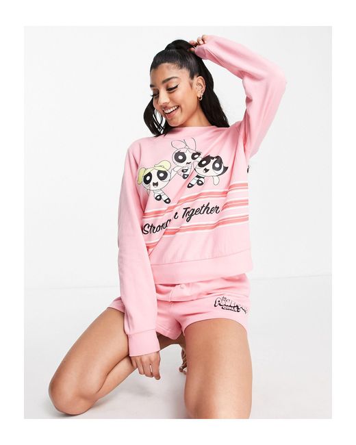 ASOS Lounge Powerpuff Girls Sweat & Short Set in Pink | Lyst Canada