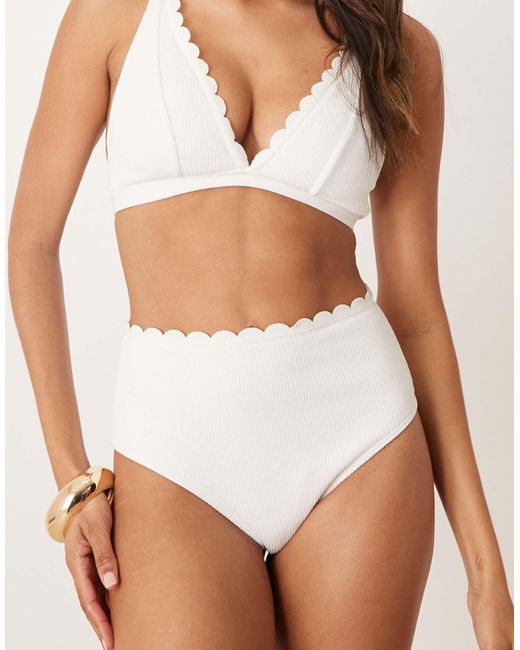 Peek & Beau Fuller Bust Scallop High Waist Bikini Bottom in Brown | Lyst