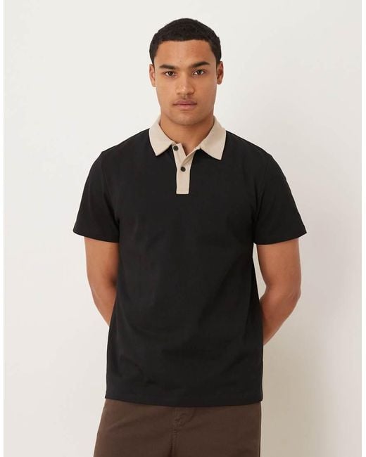 ASOS Heavyweight Polo With Contrast Collar in Black for Men | Lyst UK
