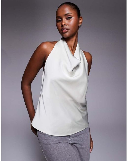 River Island Halter Neck Satin Top in Grey | Lyst UK