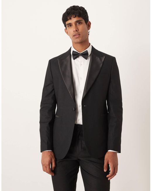 ASOS Linen Blend Slim Tuxedo Suit Jacket in Natural for Men | Lyst