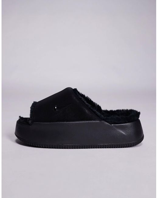 Nike Calm Platform Cozy Slides in Black | Lyst