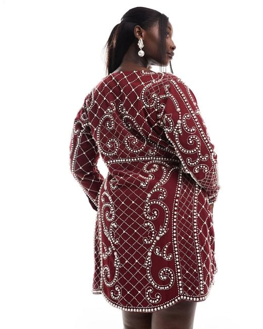 ASOS Asos Design Curve Exclusive Embellished Structu Button Through Mini Dress With Pearl Detail ...