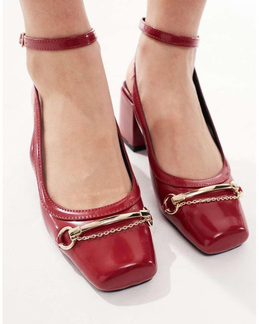 Raid Aiza Ballet Low Block Heel Shoes With Gold Buckle in Red | Lyst UK