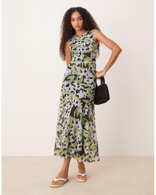 ASOS Mesh Exposed Seam Maxi Dress in Natural | Lyst