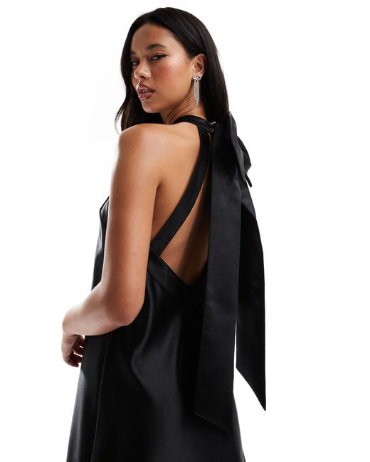 River Island Halter Mini Dress With Bow Detail in Black | Lyst UK