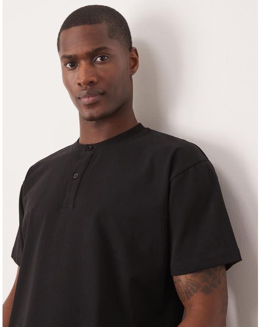 ASOS Heavyweight Relaxed Boxy T-shirt With Henley Neck in Green for Men | Lyst