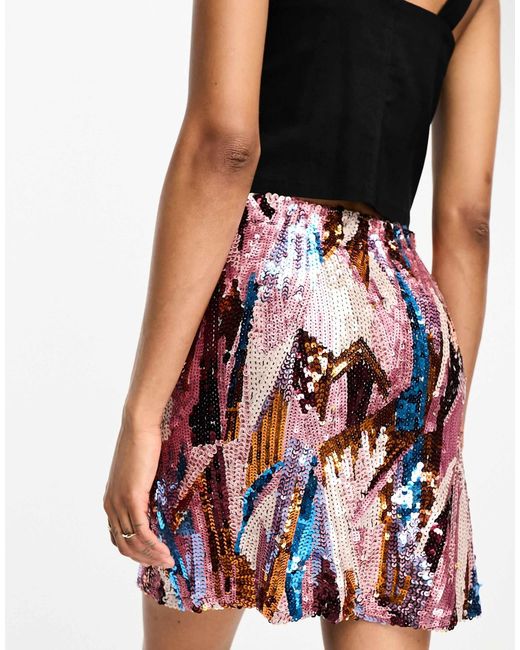 Jaded Rose Tall Statement Sequin Mini Skirt in Red | Lyst