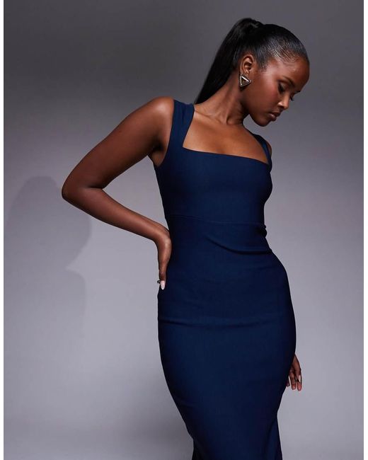 Vesper Square Neck Bodycon Maxi Dress in Blue | Lyst UK