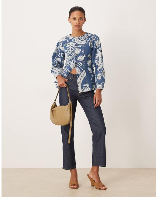 Never Fully Dressed Amara Printed Denim Structured Balloon Sleeve ...