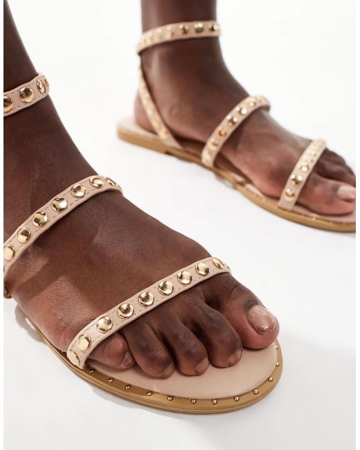 Truffle Collection Studded Strappy Sandals in Black | Lyst