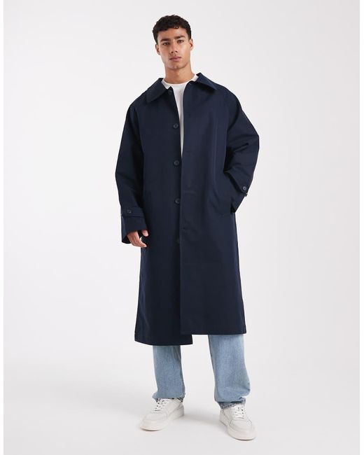 ASOS Oversized Trench Coat in Blue for Men | Lyst UK