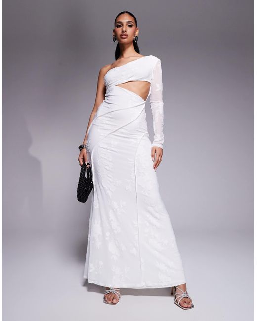 ASOS Devore One Sleeve Maxi Dress With Open Back And Exposed Seam ...