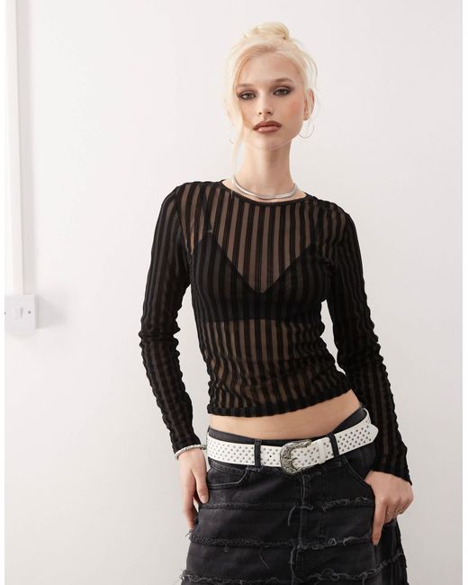 Collusion Sheer Stripe Backless Top in Black | Lyst