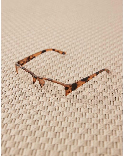 ASOS Half Frame Square Glasses in Brown | Lyst UK