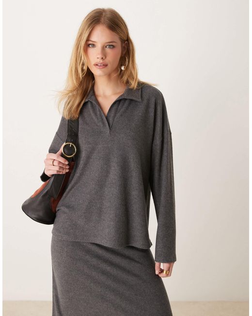 ASOS Open Collar Supersoft Oversized Top Co Ord in Gray | Lyst