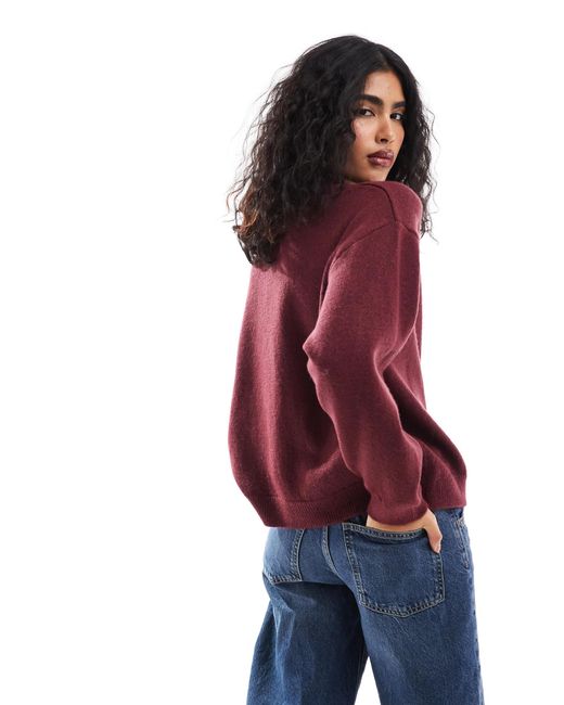ASOS Fluffy Knit High Neck Jumper in Red | Lyst