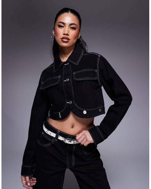 ASOS Denim Jacket With Contrast Stitch in Blue | Lyst