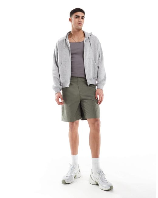 ASOS Long Length Textured Shorts With Workwear Patch in Gray for Men | Lyst