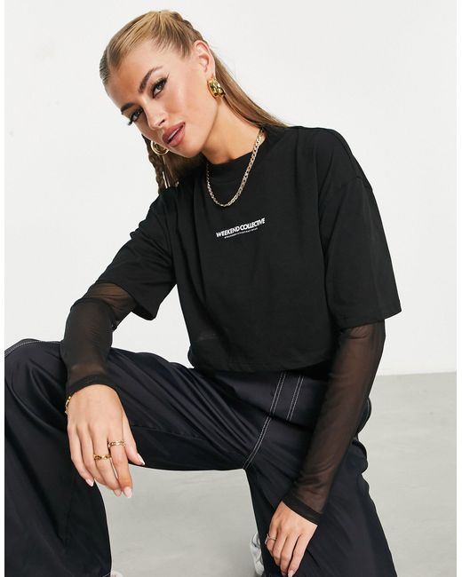 ASOS Double Layer T-shirt With Mesh Sleeves in Black | Lyst
