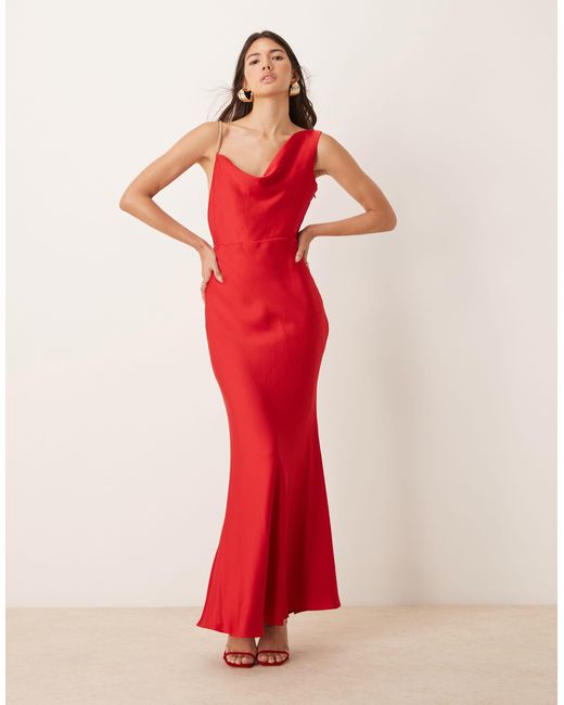 EVER NEW Dropped Shoulder Satin Maxi Dress in Red | Lyst