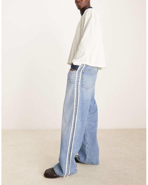ASOS Super baggy Jeans With Side Stripe in White for Men | Lyst UK