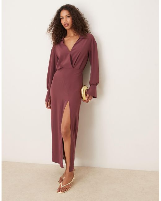 ASOS Wrap Shirt Midi Dress With Seaming Details in Purple | Lyst