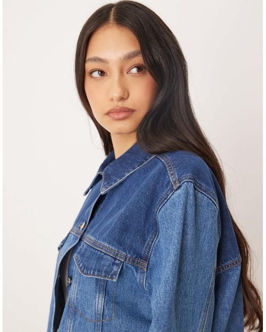 ASOS Cropped Western Jacket With Two-tone Panels in Blue | Lyst