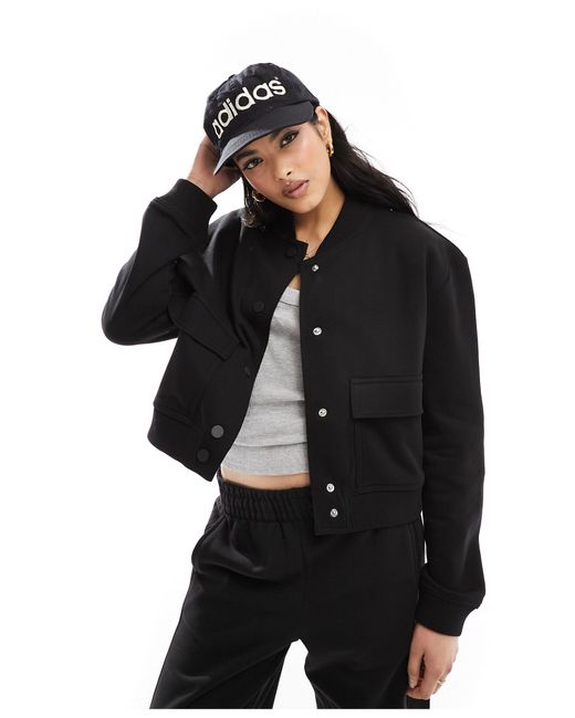Mango Cropped Co-ord Bomber Jacket in Black | Lyst