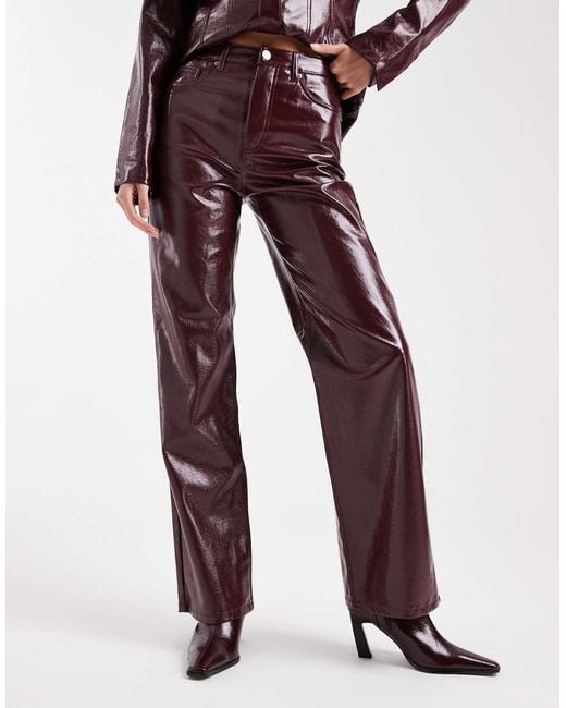 Vero Moda Tessa High Waist Wide Leg Vinyl Trouser Co-ord in Purple ...