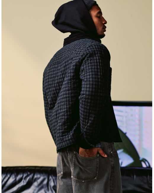 ASOS Boxy Wool Blend Overshirt With Cord Collar in Blue for Men | Lyst