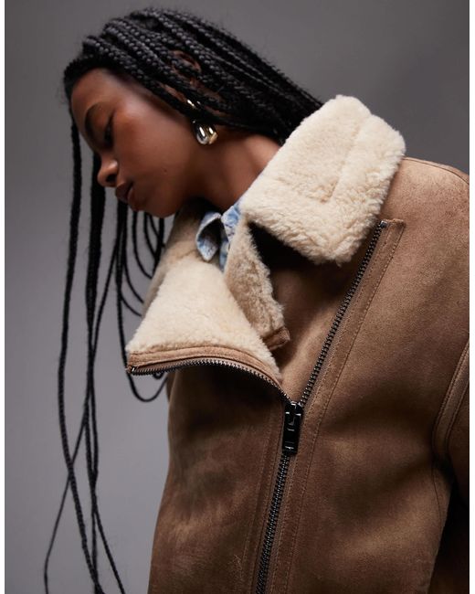 Mango Oversized Shearling Aviator Jacket in Gray | Lyst