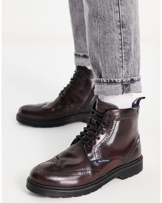 Ben Sherman Leather Chunky Brogue Boots in Gray for Men | Lyst