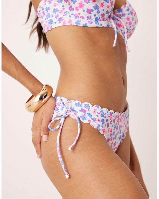 Peek & Beau Fuller Bust Scallop Ditsy High Leg Bikini Bottom in Blue | Lyst