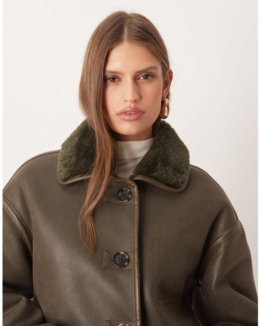 Mango Reversible Borg Jacket in Brown | Lyst