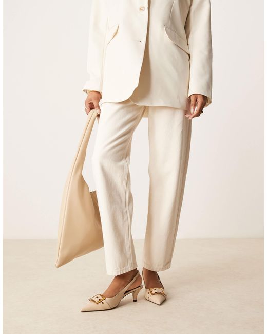 ASOS Stellar Buckle Detail Kitten Heels in Natural | Lyst