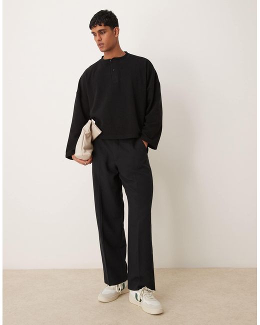 ASOS Super Oversized Cropped Heavyweight Rib Henley Jumper in Black for ...
