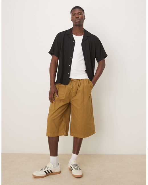 ASOS Longer Length Jorts With Belt And Pleats in Natural for Men | Lyst