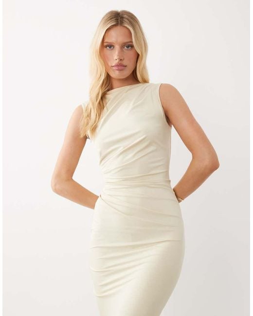 4th & Reckless Slinky Sleeveless Ruched Waist Detail Slash Neck Maxi ...