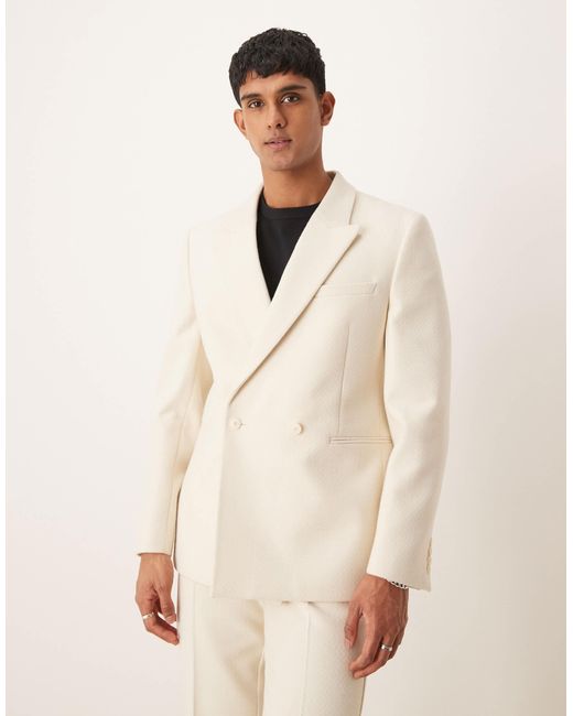 ASOS Slim Longline Heavyweight Suit Jacket in Natural for Men | Lyst