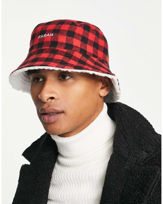 Farah Logo Check Bucket Hat in Black for Men | Lyst
