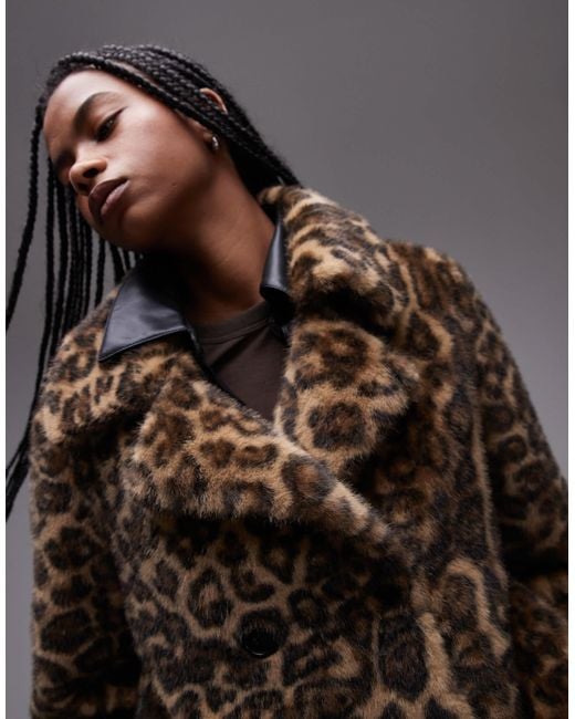 Mango Leopard Print Fur Jacket in Brown | Lyst
