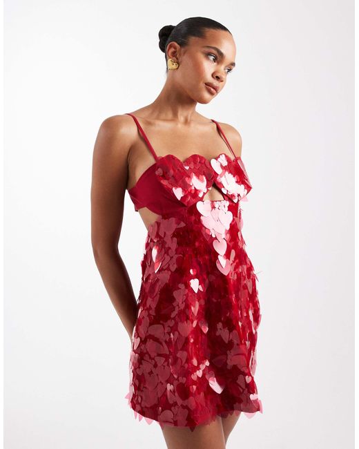 ASOS Heart Cup Detail Embellished Structu Mini Dress in Red | Lyst