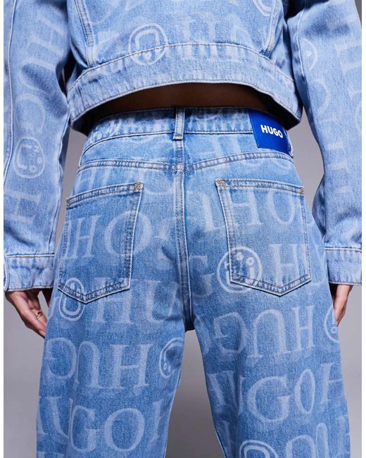 HUGO Elyah All Over Print Logo Jeans in Blue | Lyst