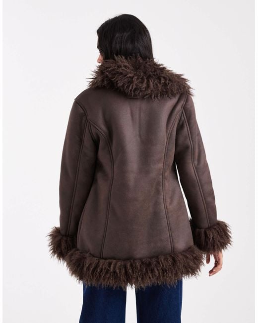 Cotton On 70's Faux Fur Penny Lane Coat in Brown | Lyst Australia