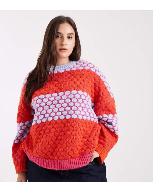 Pieces Plus Pieces Curve Bright Contrast Spot Jumper in Red | Lyst UK