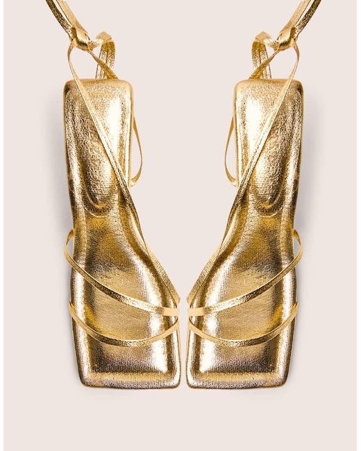 Public Desire Clover Metallic Square Toe Wrap Around Mid Heels in ...